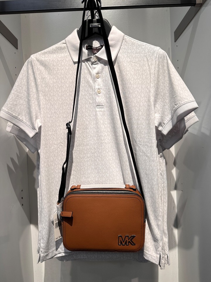 Michael Kors Cooper Luggage Pebbled Leather EW Map Crossbody Messenger ...