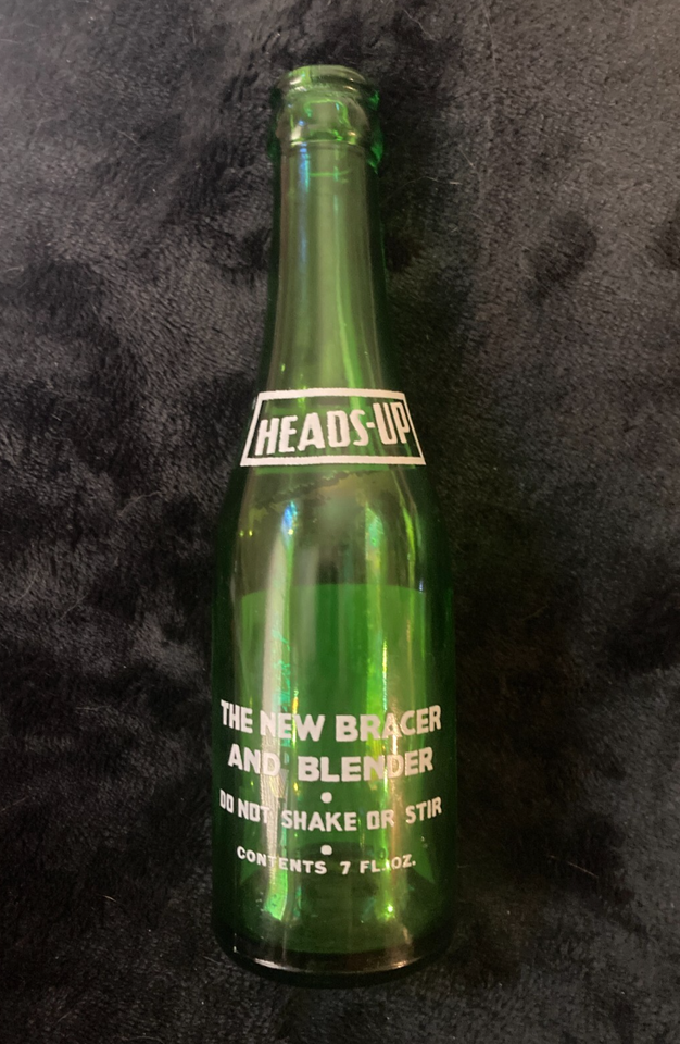 Vtg. Heads-Up 7oz. Lithiated Soda Bottle...Red & White On Green...Rare ...