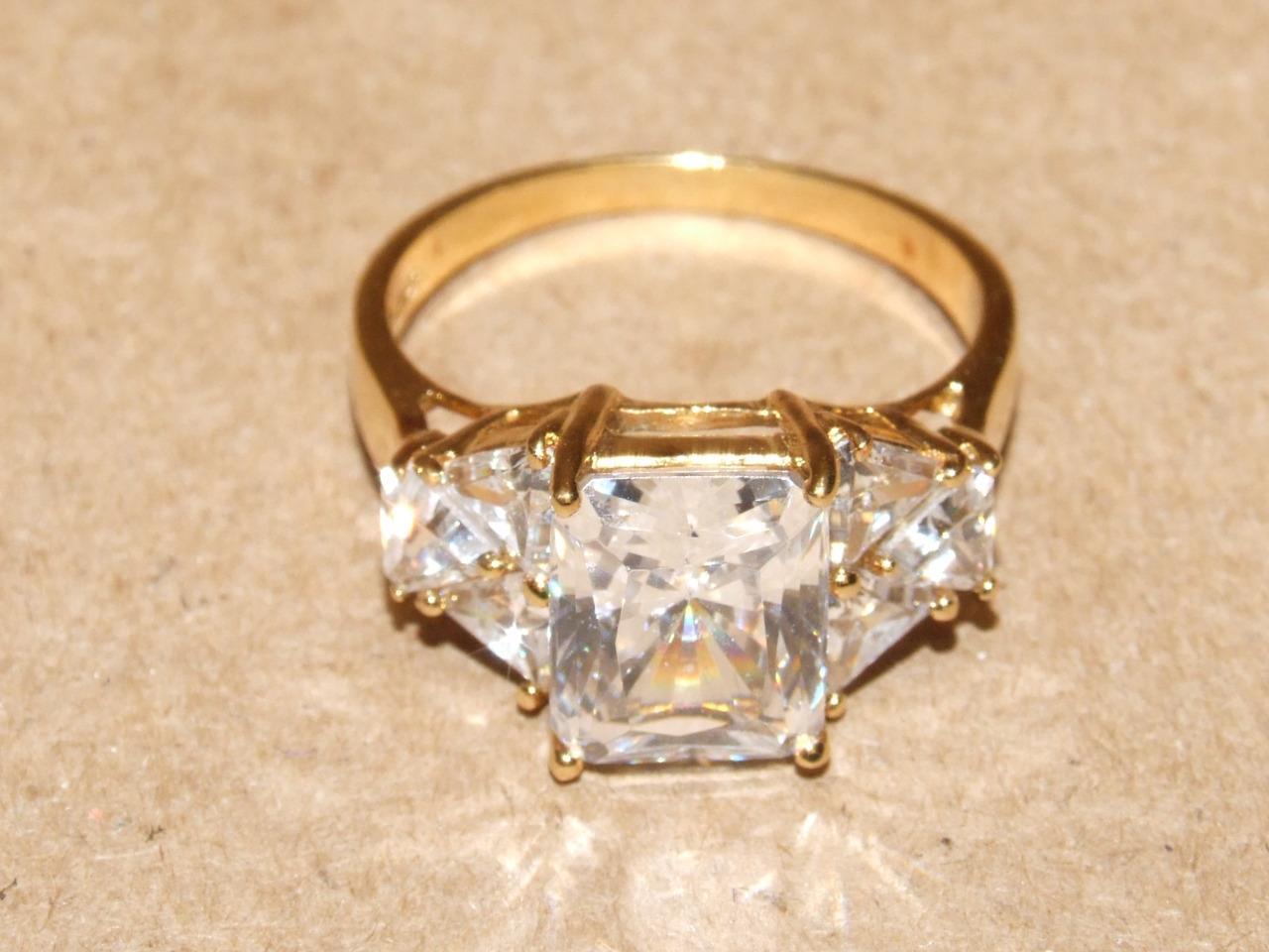 PAJ 925 Sterling & Gold Vermeil Triangle & Emerald Cut CZ Cocktail Ring ...