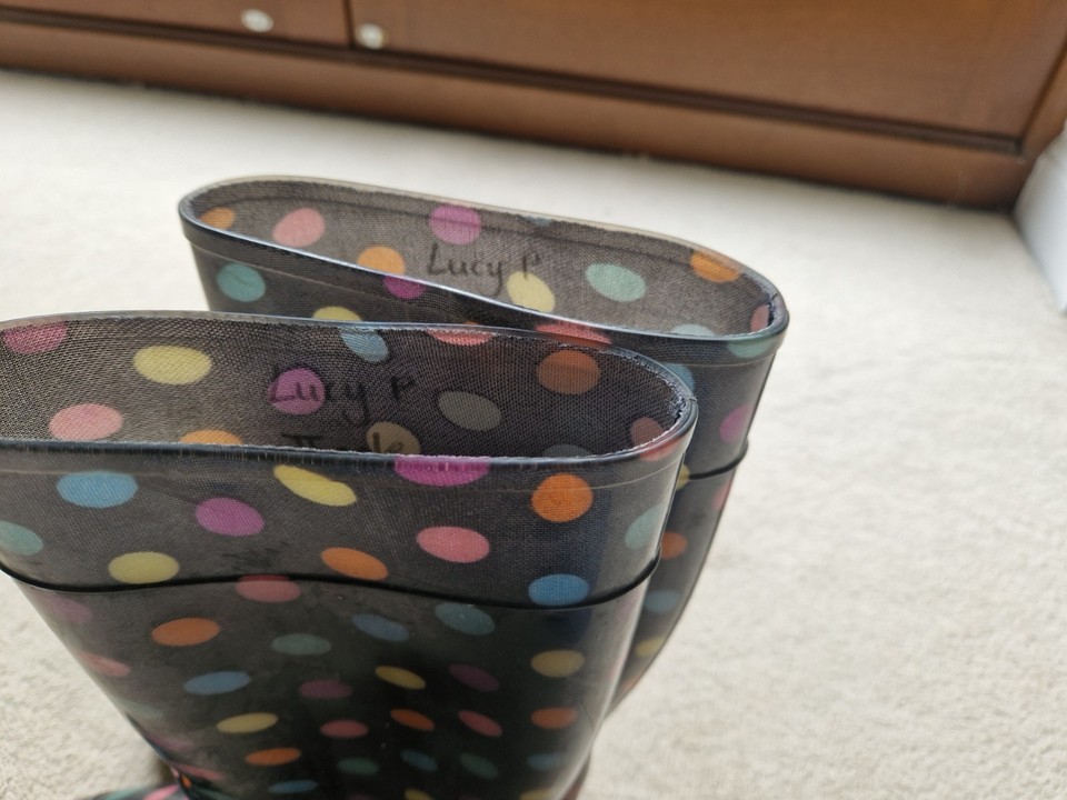 girls spotty wellies, multi coloured spots on black, size 4.5 (37 ...