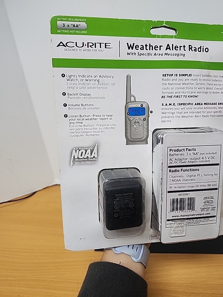 AcuRite Weather Alert Radio Specific Area Messaging NOAA 08550W1 Brand ...