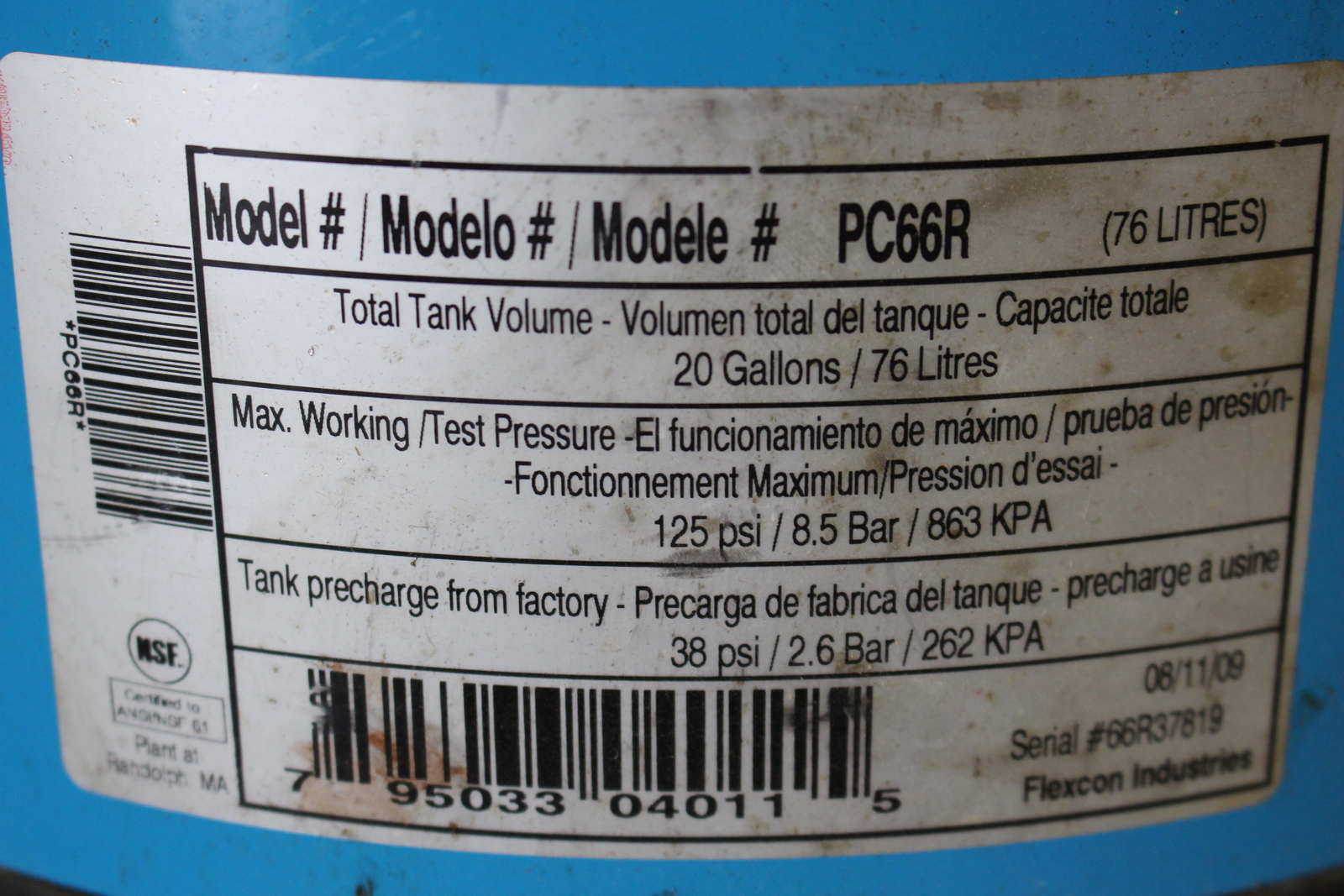 PC66R Flexcon Challenger Water Well Pressure Storage Pump Tank - 20 Gal ...