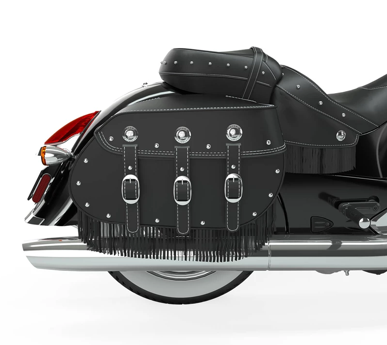 2017-2024 Indian Roadmaster Fringed Black Leather Saddlebags | Rear ...