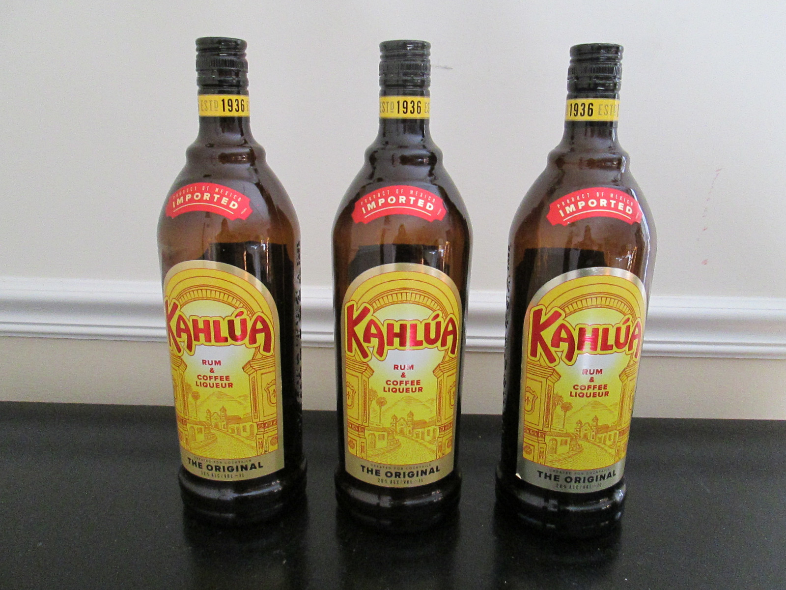 Lot of 3 Empty 1 Liter/1000 ml Kahlua Liqueur Bottles with Caps | eBay