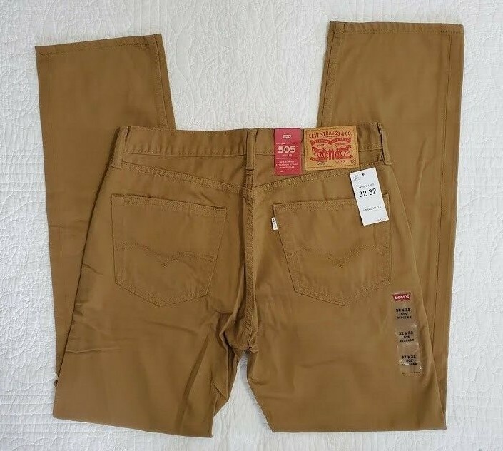 NEW Men's Levis 505 Regular Jeans Straight 005051465 Light Brown 30 32 ...