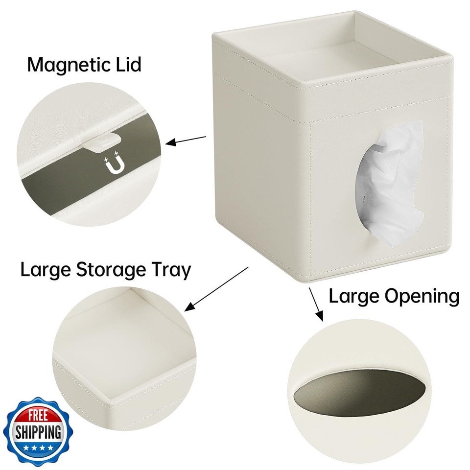 Cretkhp Tissue Box Cover, PU Leather Square Tissue Box Holder wit | eBay UK