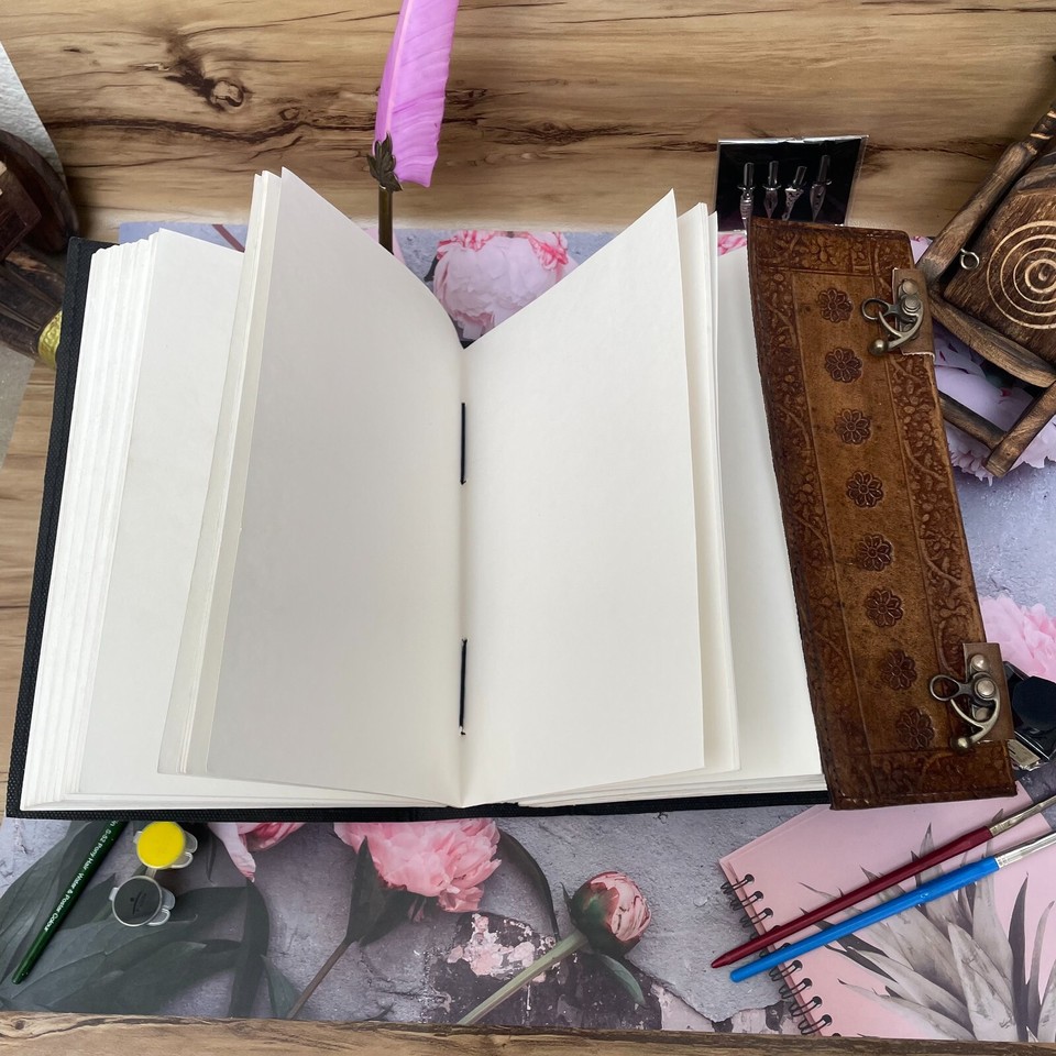 Large Pentagram Embossed Leather Journal 600 White Blank Papers Spell ...