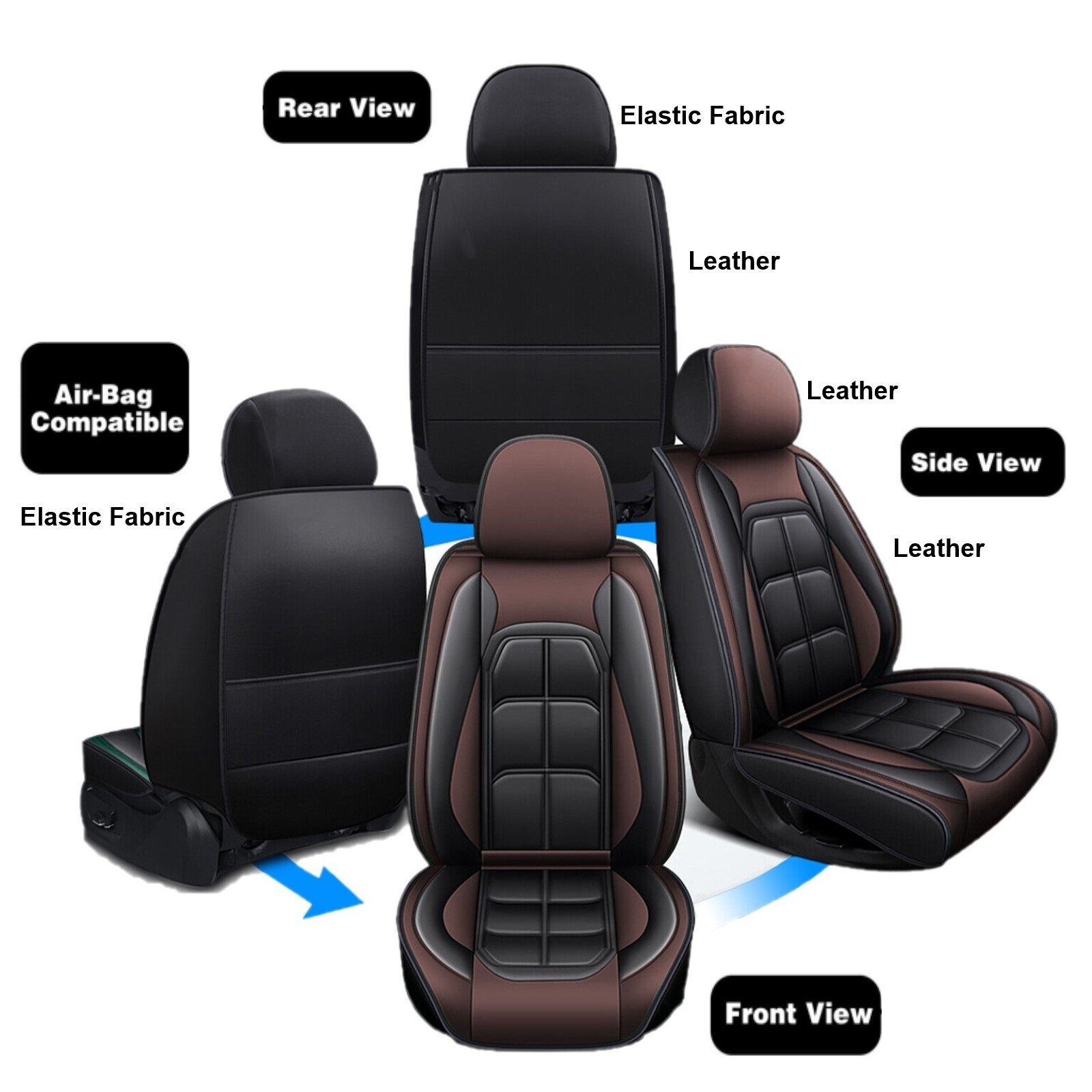 For Hyundai Car Seat Covers 5-Seat Premium PU Leather Protector Full ...