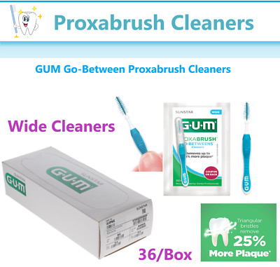 GUM Go-Betweens Proxabrush Interdental Brush Blue Wide Taper Patient Pk ...