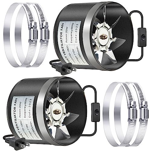 2 Pack 4 Inch Inline Duct Fans with Duct Clamps, 110 CFM Ventilation ...