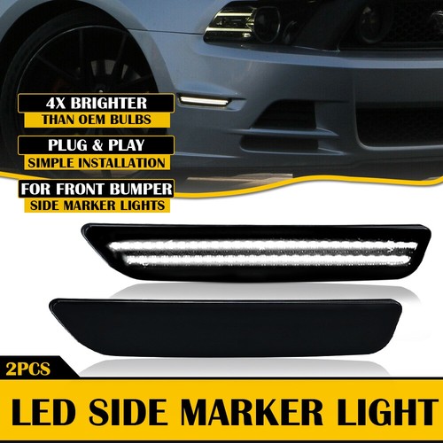 For 10-14 Ford Mustang White Smoke Len LED Side Marker Light Front ...