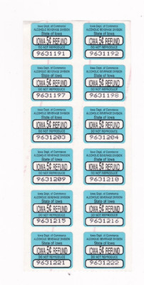 IOWA Liquor Seal Tax Revenue Stamp AR13 mint, VF Decals 5c refund | eBay