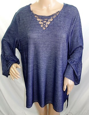 French Laundry Women Plus 1x 2x 3x Hi Lo Jeans Style Tunic Top Blouse ...