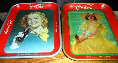 2 LOT ORIGINAL VINTAGE 1938 & 1948 COCA-COLA TRAYS LADY SODA ...