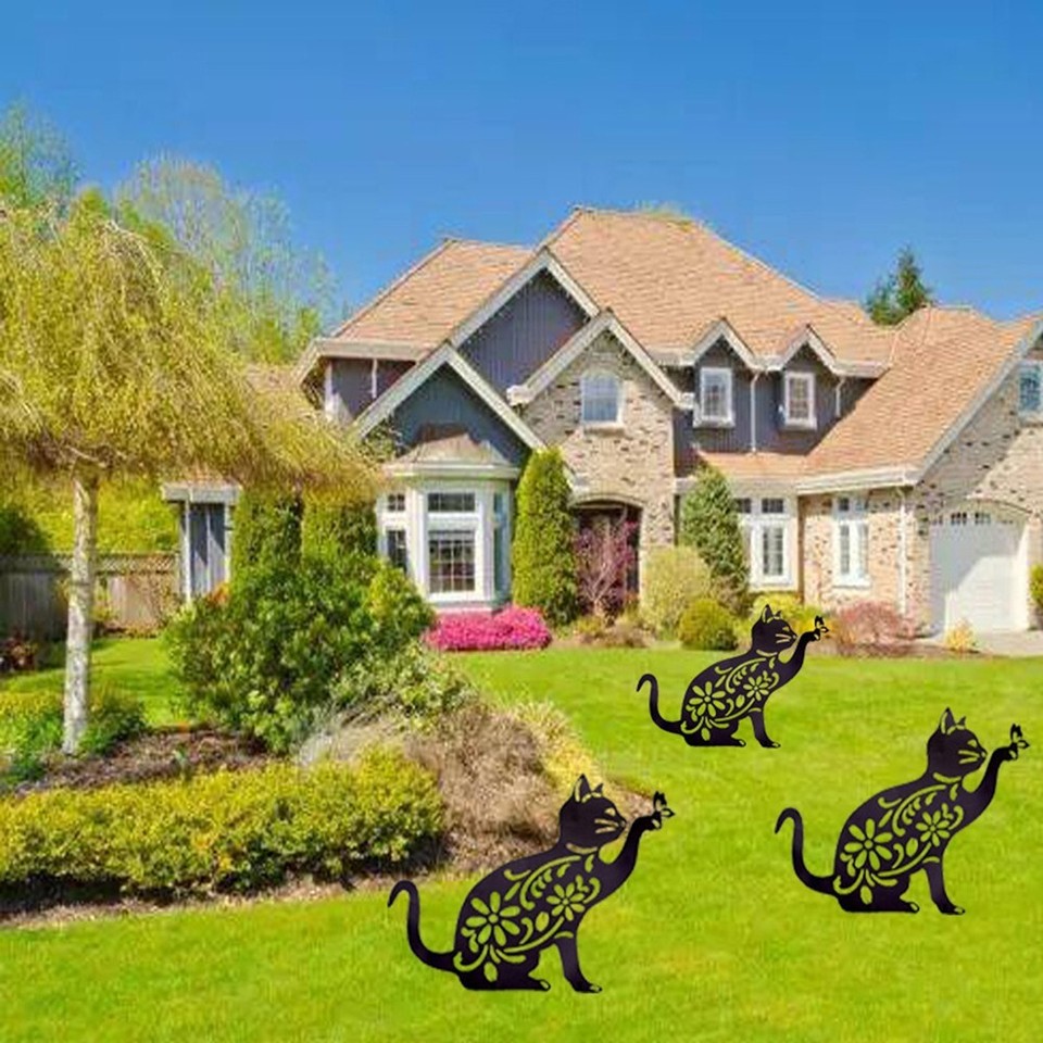 1X Cat Animal Silhouette Garden Stake Yard Art Lawn Outdoor Home/Decor ...