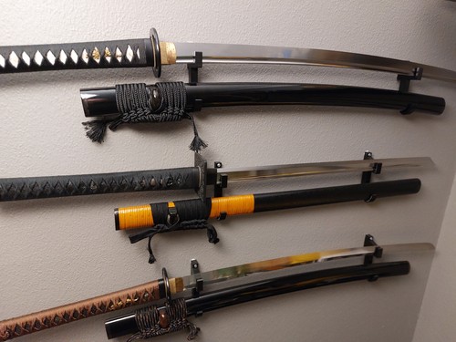 Katana Sword Wall Mount Display Stand, Black Brackets with Mounting ...