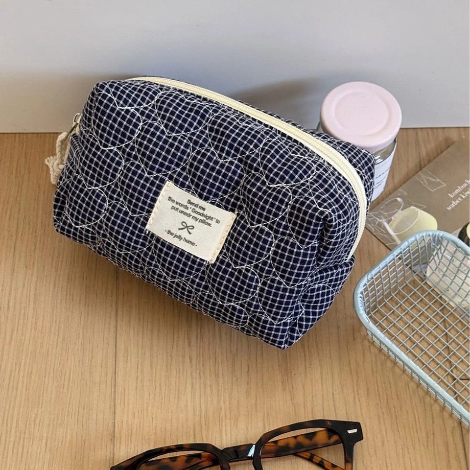 Quilted Heart Plaid Women's Cosmetic Bags Makeup Case Large Capacity ...
