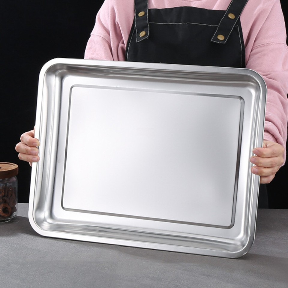 3pcs Heavy Duty Rectangular Stainless Steel Oven Pan Deep Edged Tray ...