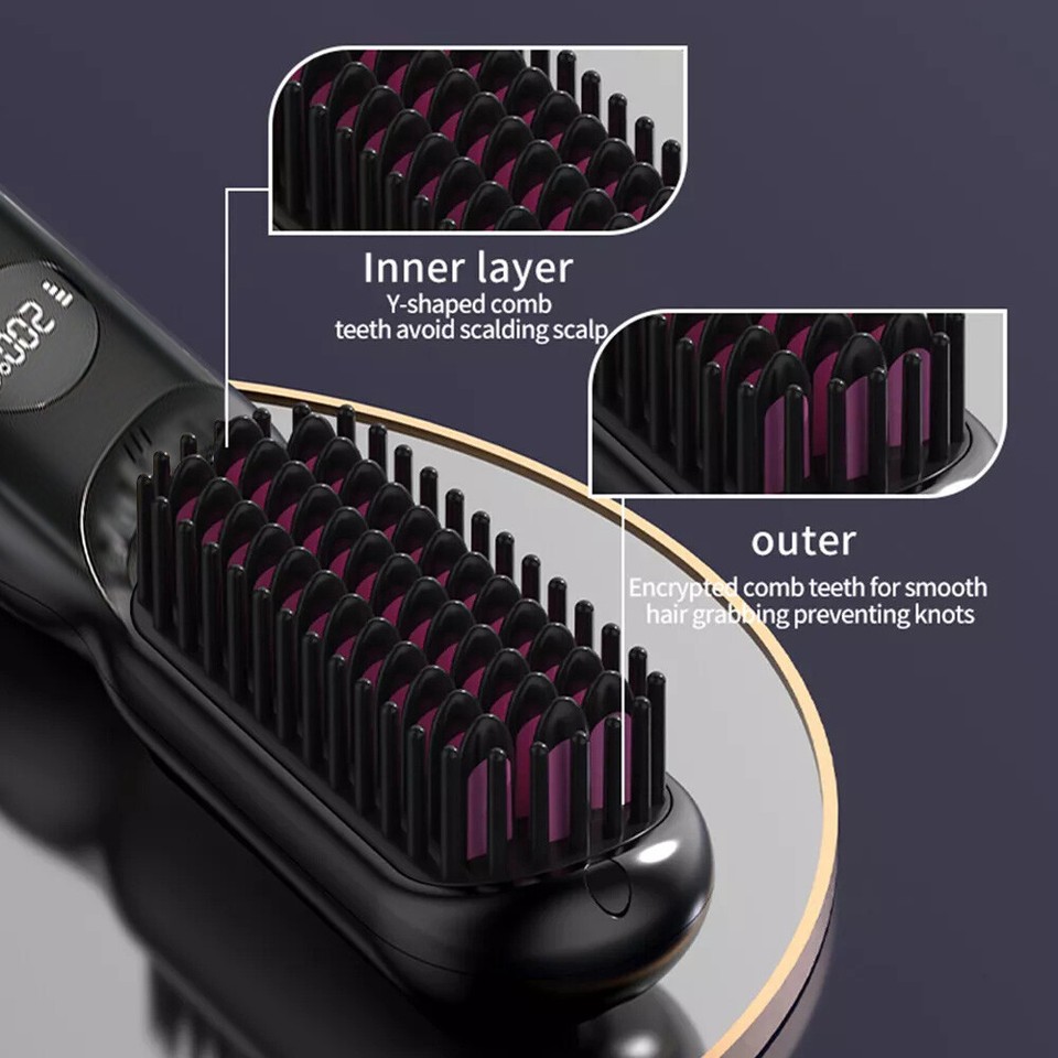 Wireless Hair Straight Comb Portable Cordless Hair Straightener Brush ...