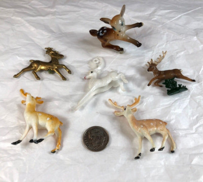 6 Mixed Vtg Plastic Miniature Tiny Reindeer Deer Christmas Diorama ...