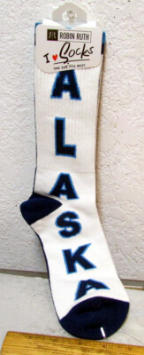 Alaska Themed Socks, Robin Ruth Socks One Size Fits Most, Alaska word ...