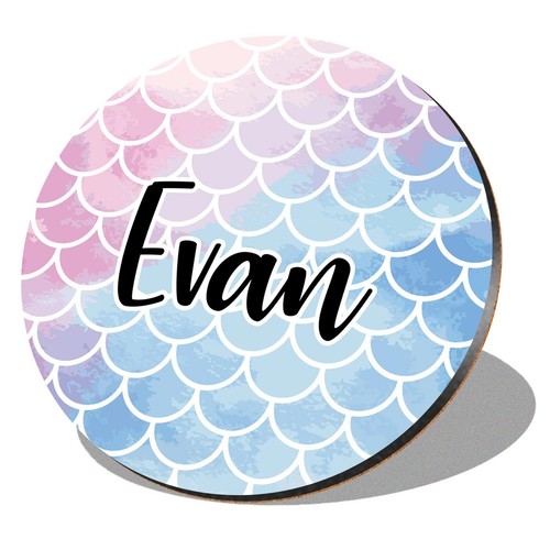 1 x Round Coaster - Name Evan Mermaid Scales Fish Sea Lettering #278624 ...