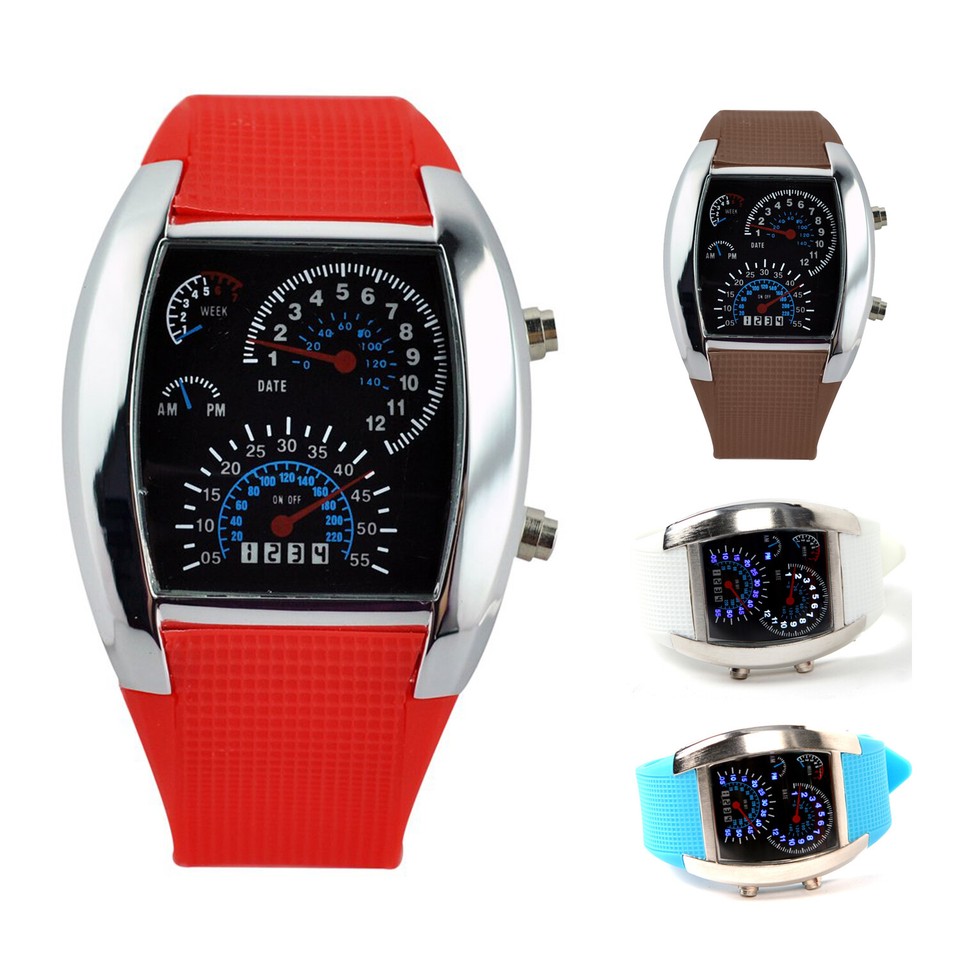 LED Watch Sector Sports Car Meter Dial Men and Women Wrist Watch (White ...