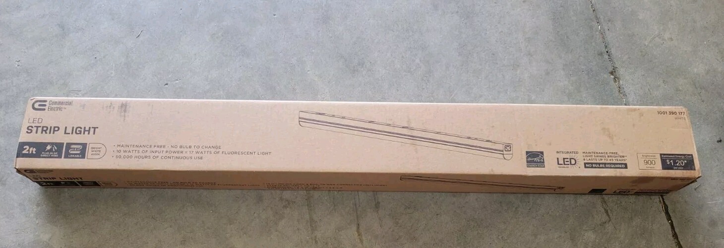 (1) New Commercial Electric 2 ft. Strip Light Plug-in/Hardwired, LED ...