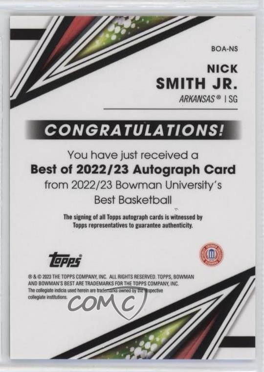 2022-23 Bowman U Best of 2022-23 Nick Smith Jr #BOA-NS Auto 0t28 | eBay