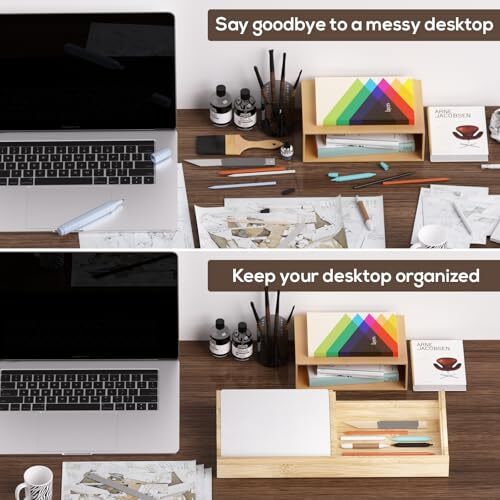 Small Glass Desktop Whiteboard with Wood Organizer for Office ...