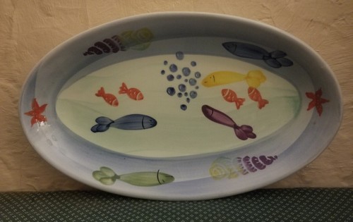 Ceramica Fish Platter Hand Painted Ocean Sea Beach Shells Starfish Made ...