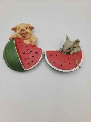Lot of 2 Ceramic Magnets Pig & Mouse Eating Watermelon 2.5" B136 | eBay