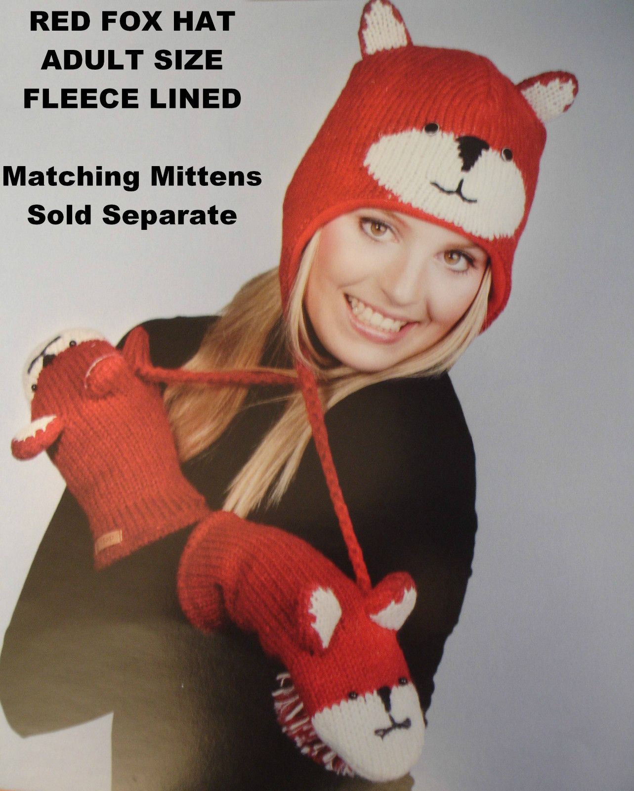 deLux tag ADULT FOX HAT knit animal mens womens winter Costume cap FL ...