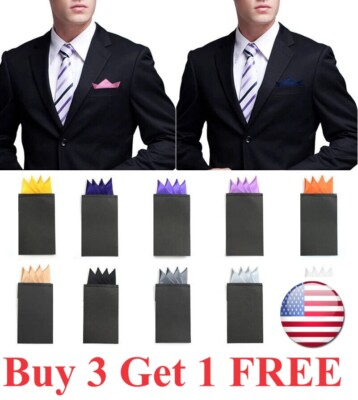 Men's Satin Silk Pre Folded Pocket Square Hankie Hankerchief Wedding ...