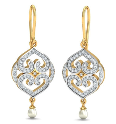 1.76ct Natural Round Diamond 14k Yellow Gold Pearl Wedding Hook dangler ...