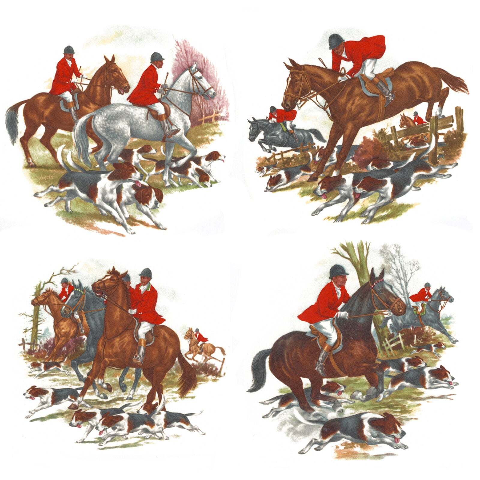 Horse Fox Hunting Riders Dogs Overglaze Waterslide Ceramic Decals | eBay