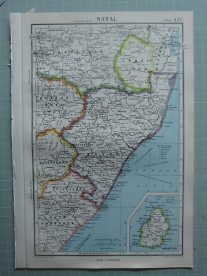 1952 MAP ~ NATAL GRIQUALAND BASUTOLAND DURBAN RICHMOND SWAZI LAND ...