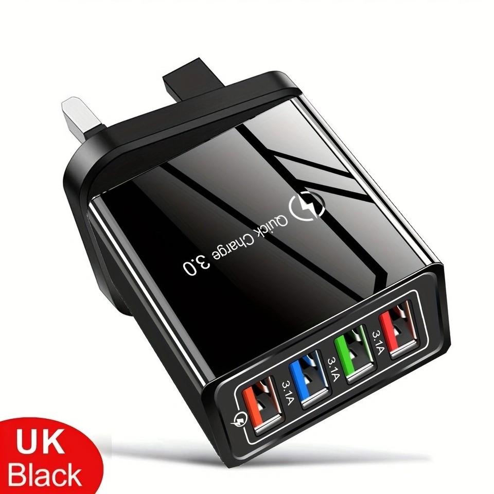 4 Multi-Port Fast Quick Charge USB Hub Mains UK Plug Adapter Wall ...