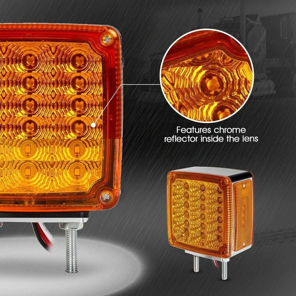 2 Square Dual Face Stud Mount Pedestal Cab Fender Turn Signal Light 39 ...