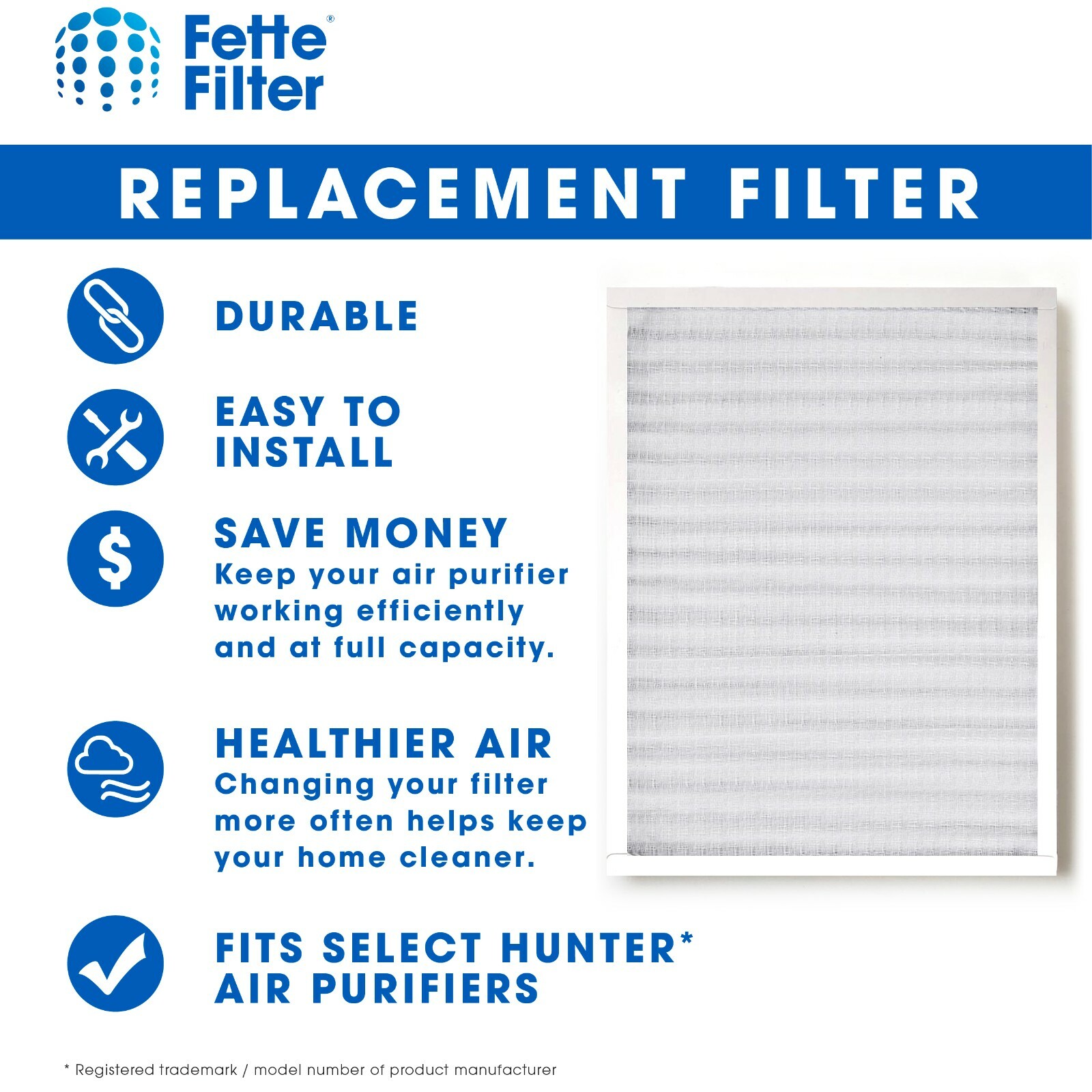 4 Air Purifier HEPA Filters Compatible with Hunter 30920,30050,30055 ...
