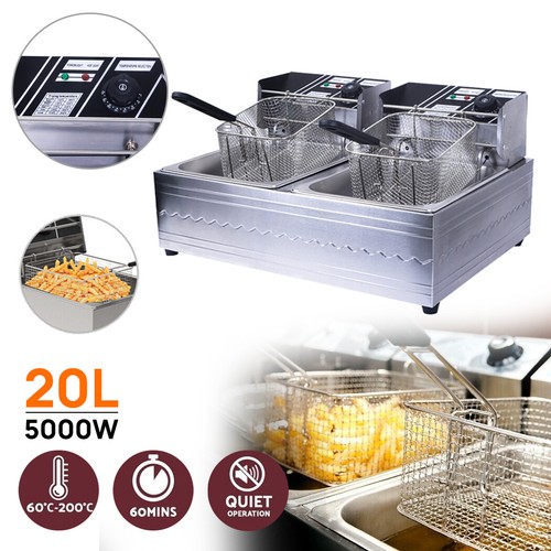 Commercial Electric Deep Fryer 20L Double Basket Benchtop Cooker ...