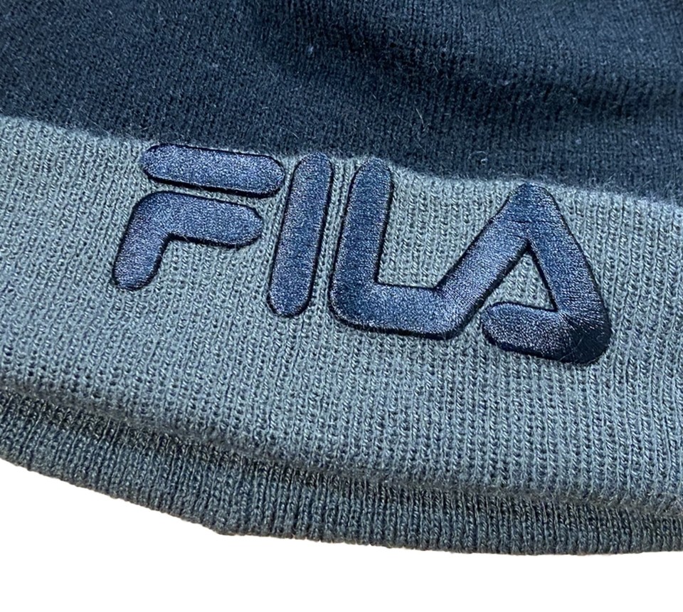 FILA Fila Black Beanie Stocking Hat Cap Pom Embroidered One Size ...