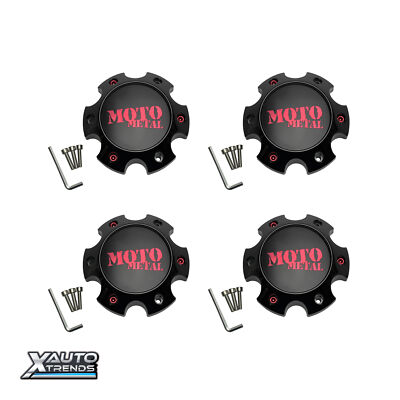 4 x Moto Metal Wheel Center Cap Satin Black w/ Red Tint ...