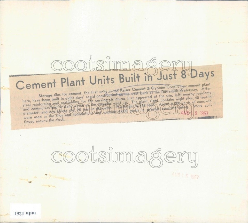 1967 Press Photo Kaiser Cement & Gypsum Corp Storage Silo Seattle ...