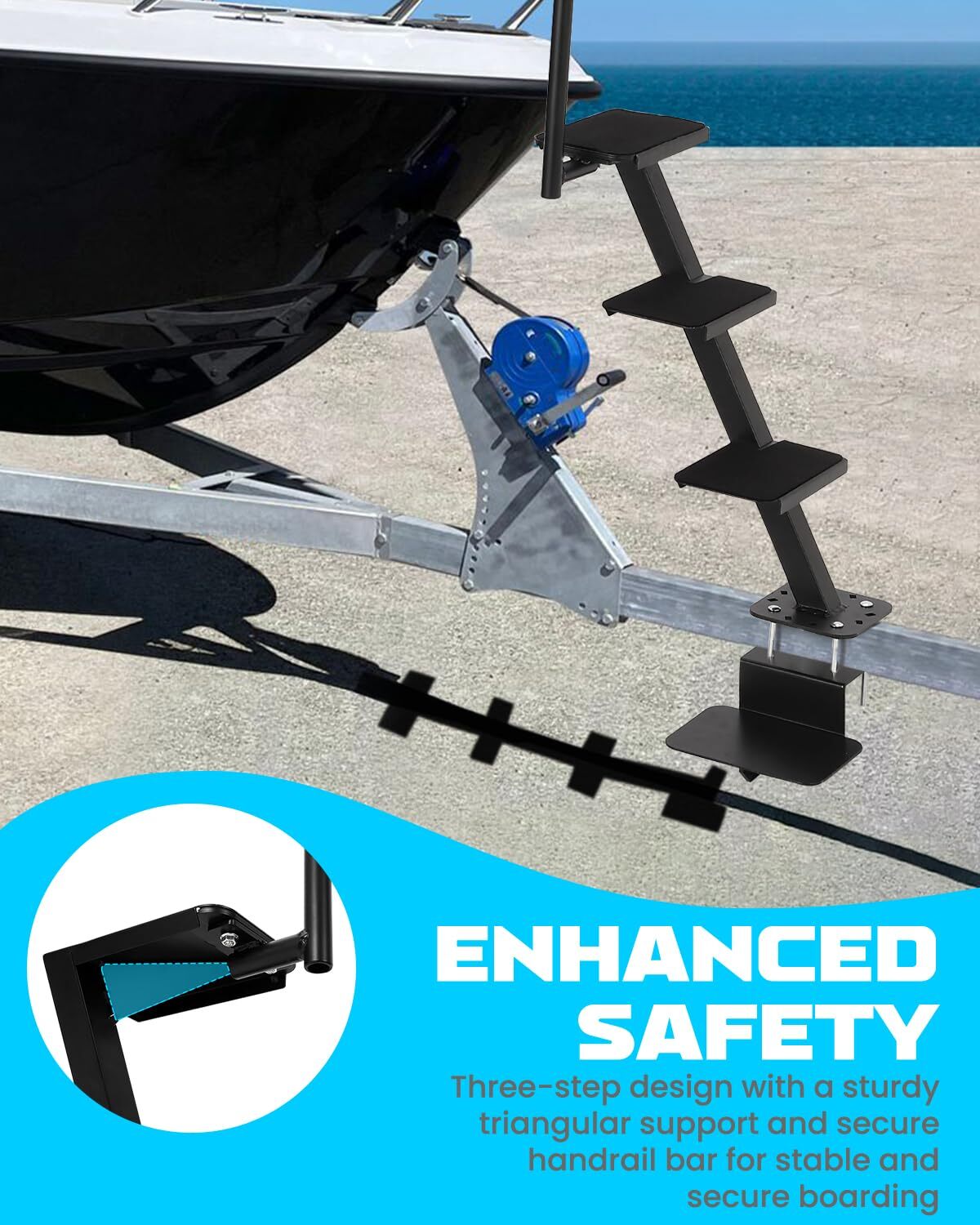 3-Step Boat Trailer Steps,Heavy Duty Boat Steps with Handle Non Slip ...