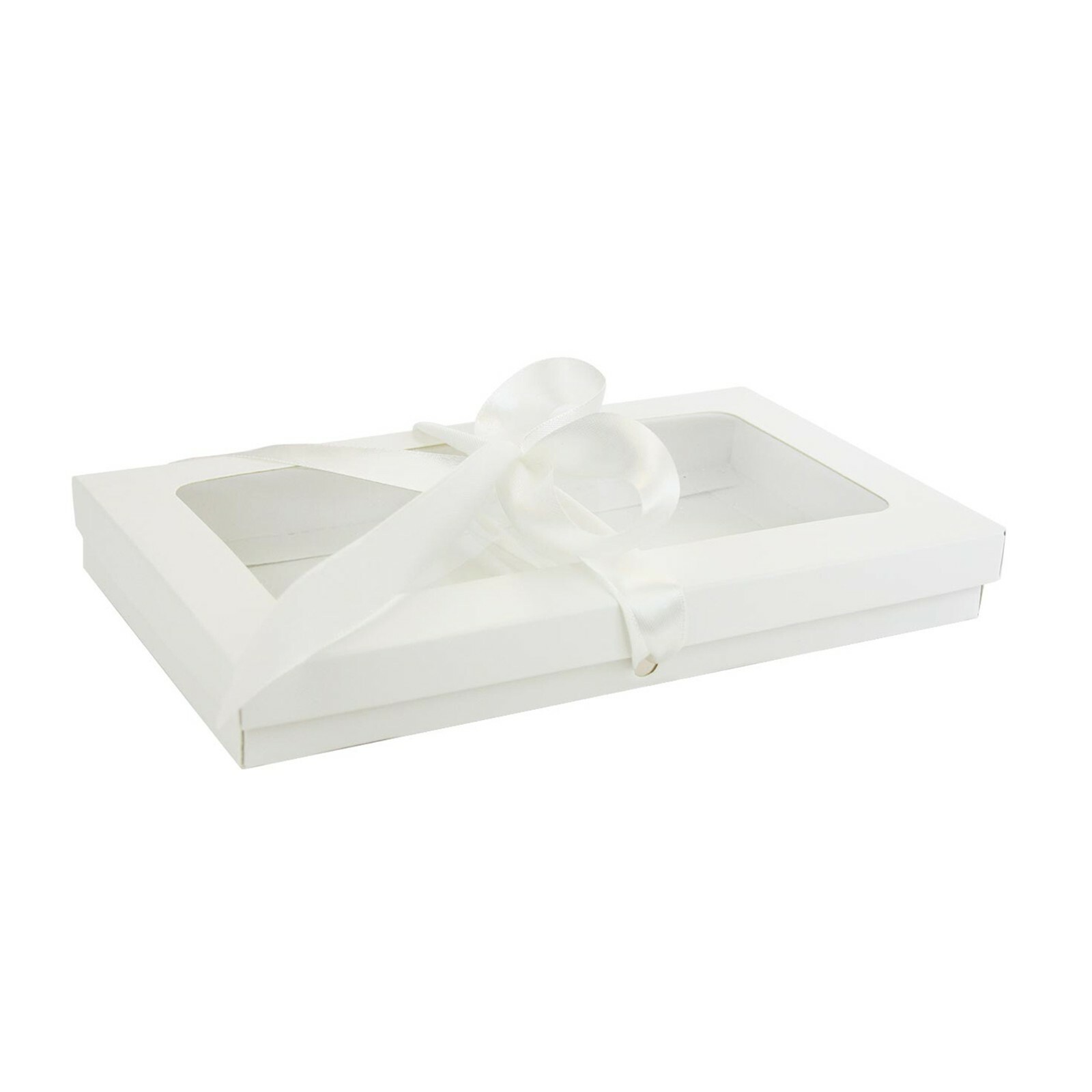 Pack of 36 / 96 Rectangle White Kraft Gift Box with Clear Lid & Satin ...