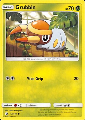 Grubbin 13/149 - Sun & Moon - Common - Pokemon Card TCG - LP | eBay