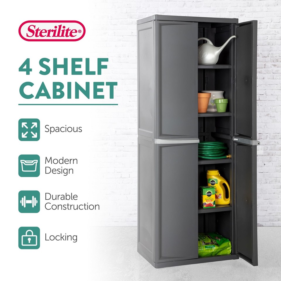 Sterilite 4 Shelf Storage Cabinet Durable Adjustable Freestanding ...