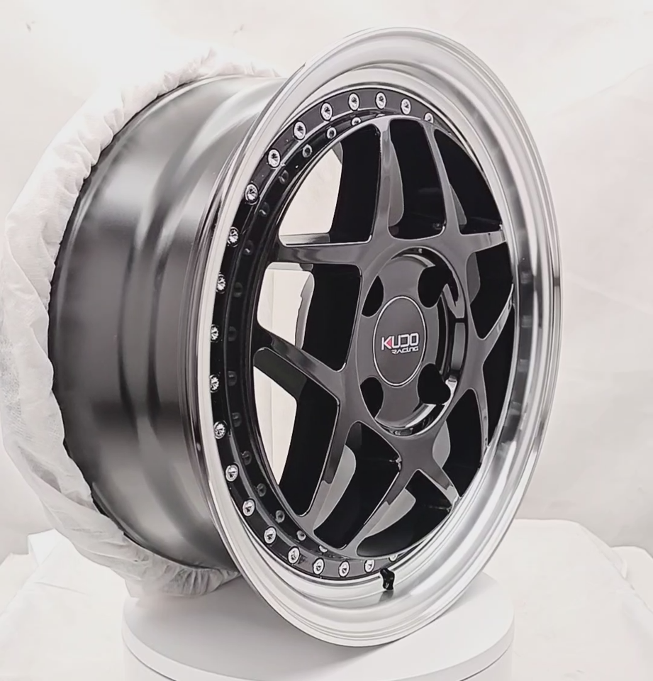 Kudo Racing Kyoto 15x6.5 4x100 Single Drill Black Polish Lip +38mm ...