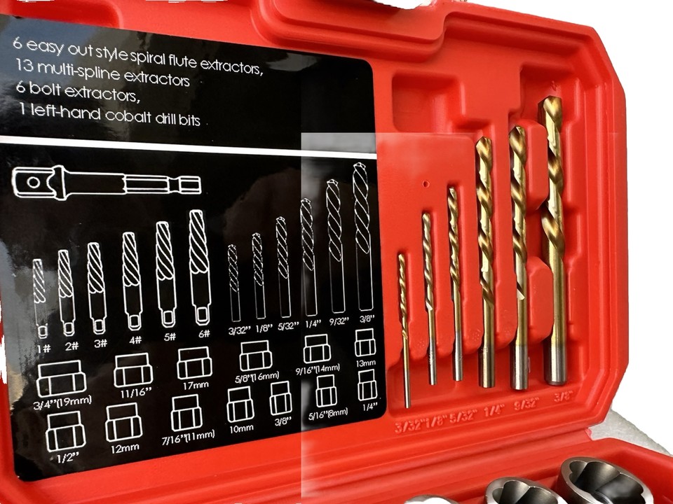 26pc Screws Bolt Extractor Set W/Reverse Drill Bit Kit Lug Nut ...